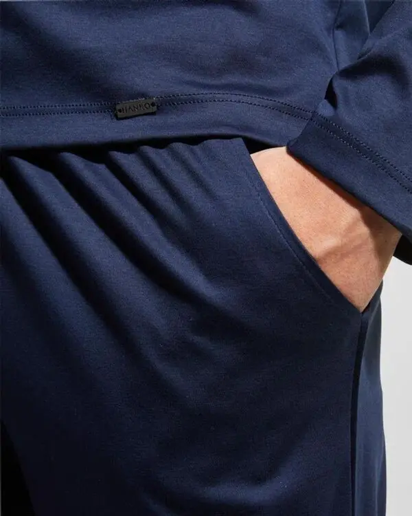 Hanro Apos;s Night Selection Long Cotton Pajama Set - Deep Navy