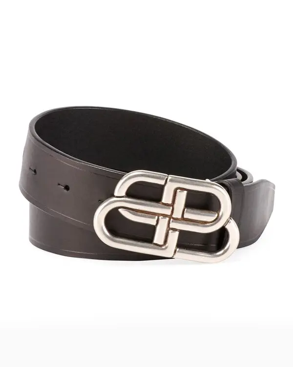 Balenciaga Leather Belt With Logo Buckle - 1000 Black