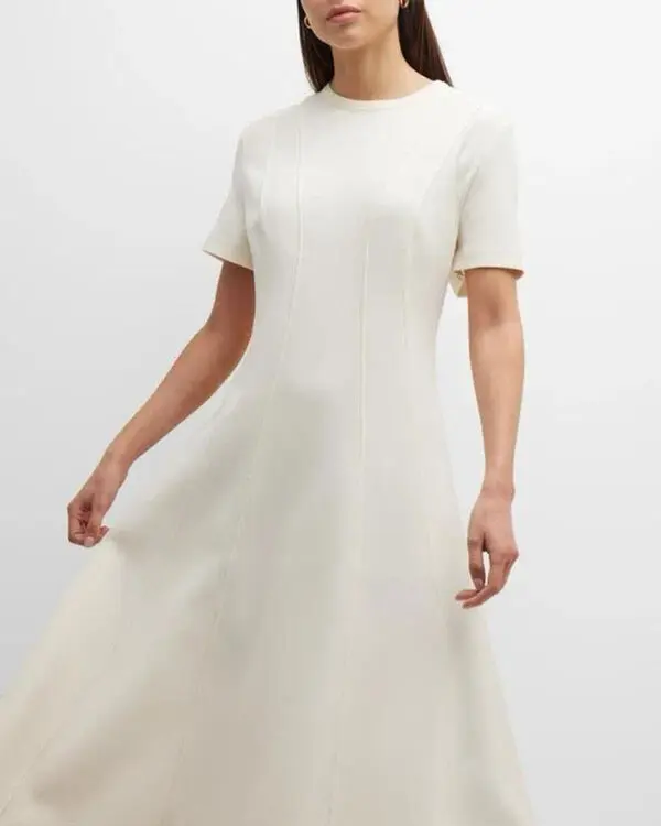 St. John Dart Short-sleeve Crepe Midi Dress - White