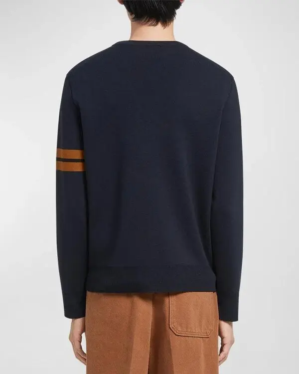 Zegna Signifier Stripe Wool Crewneck Sweater - Navy Solid