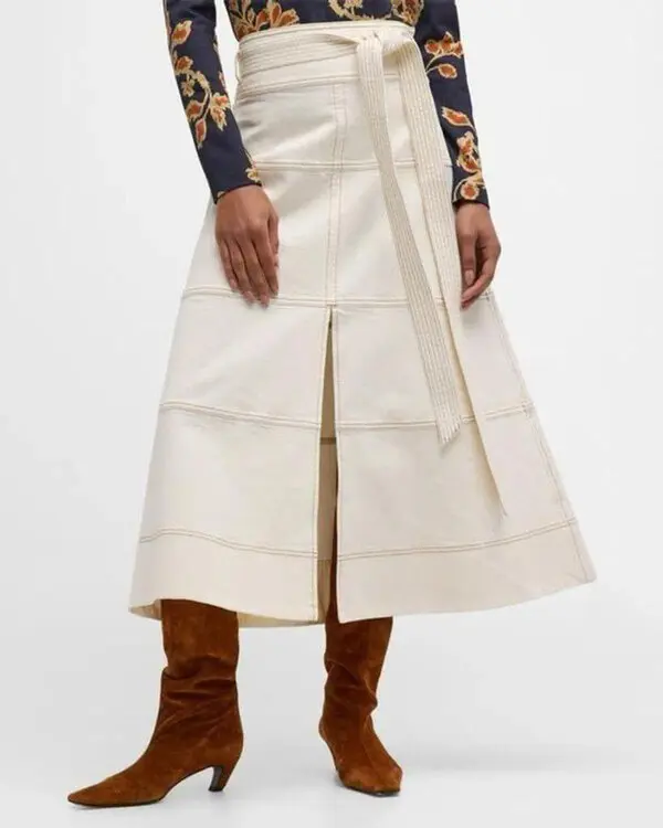 Tanya Taylor Hudson High-waist Denim Midi Skirt - Chalk