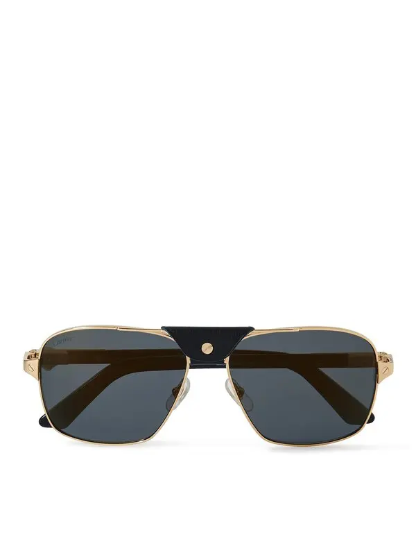 Cartier Aviator-style Leather-trimmed -tone And Acetate Sunglasses