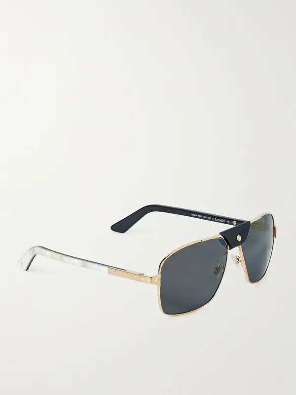 Cartier Aviator-style Leather-trimmed -tone And Acetate Sunglasses