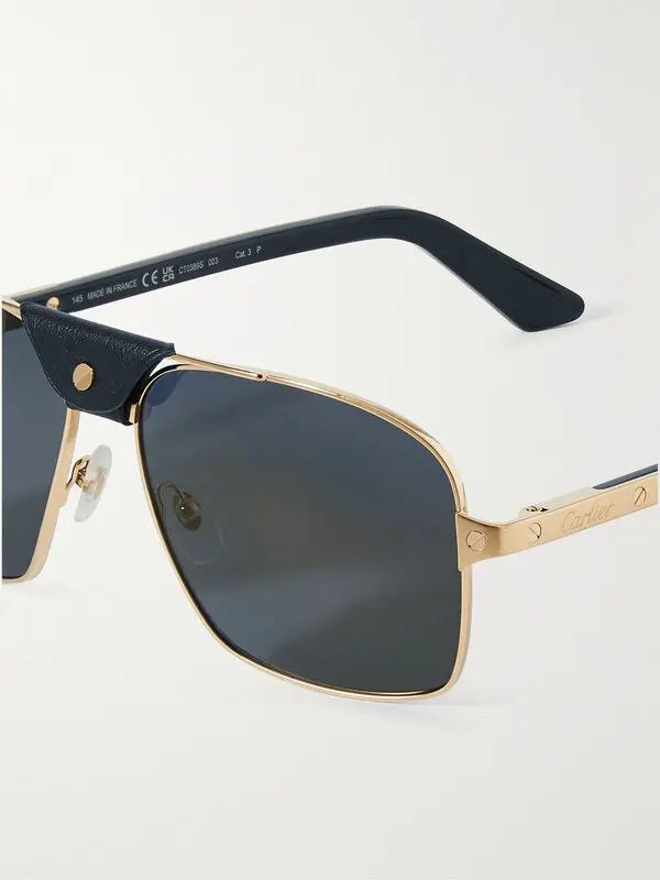 Cartier Aviator-style Leather-trimmed -tone And Acetate Sunglasses