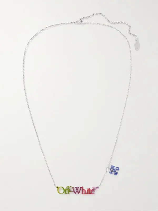 Off-White Logo Rainbow -Plated Chain Necklace In Silver - 40% Off