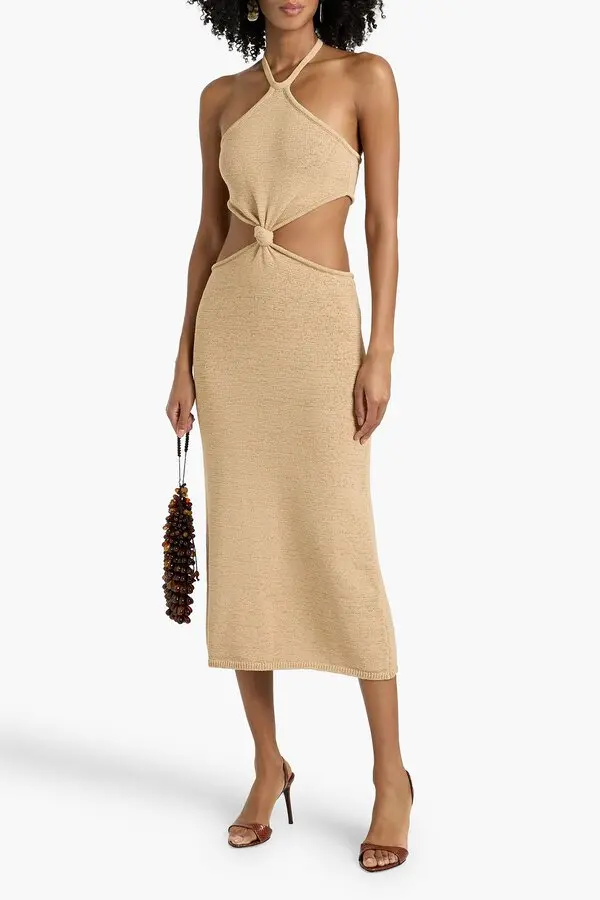 Cult Gaia Cameron Cutout Cotton-blend Midi Dress - Sand