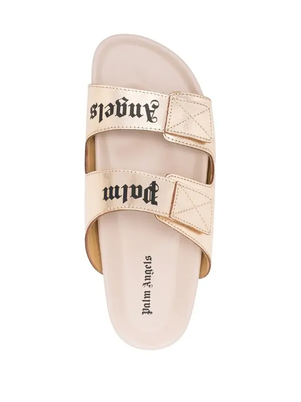 Palm Angels Logo-print Leather Slides - Gold