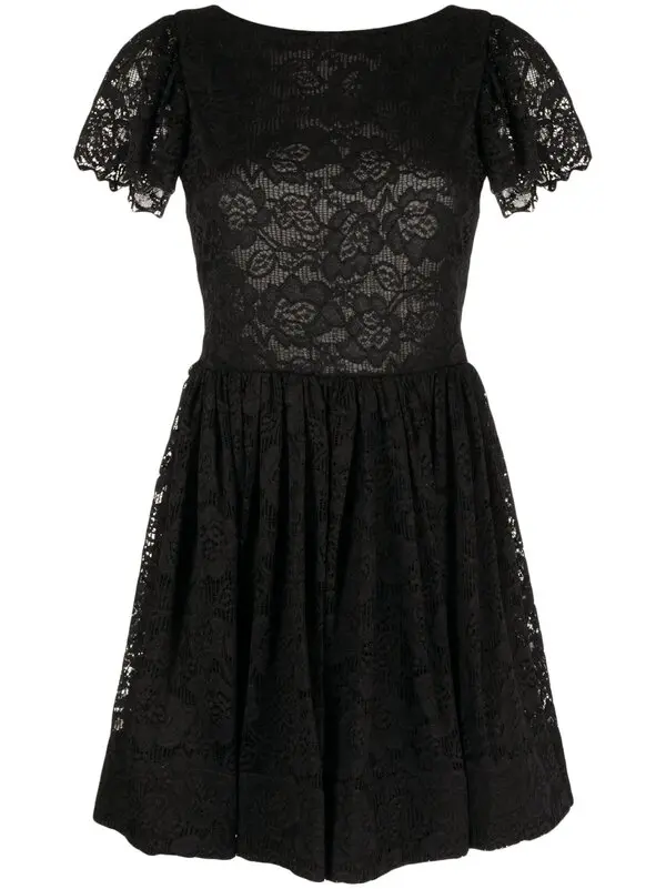 chinese dress ladies Peach Short Sleeve Lace Floral Detail Skater Dress L