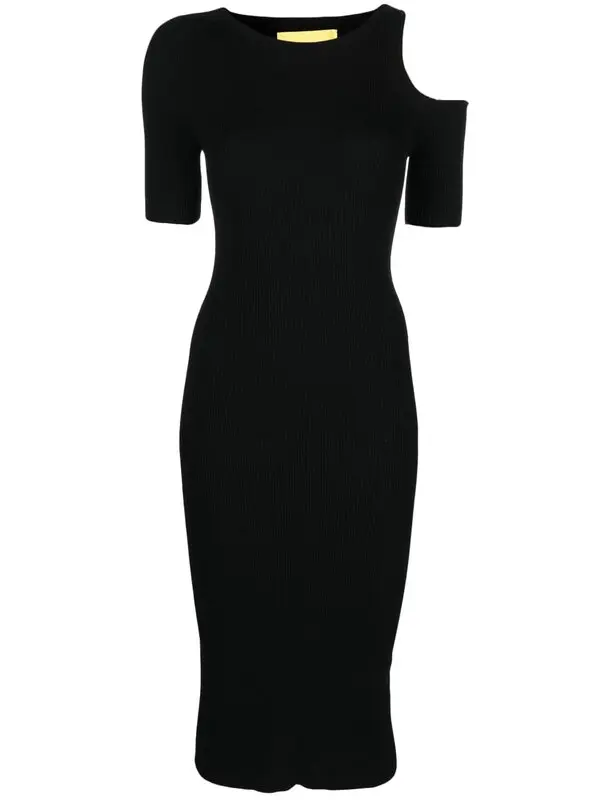AERON Cut-out Ribbed Knit Midi Dress - Black