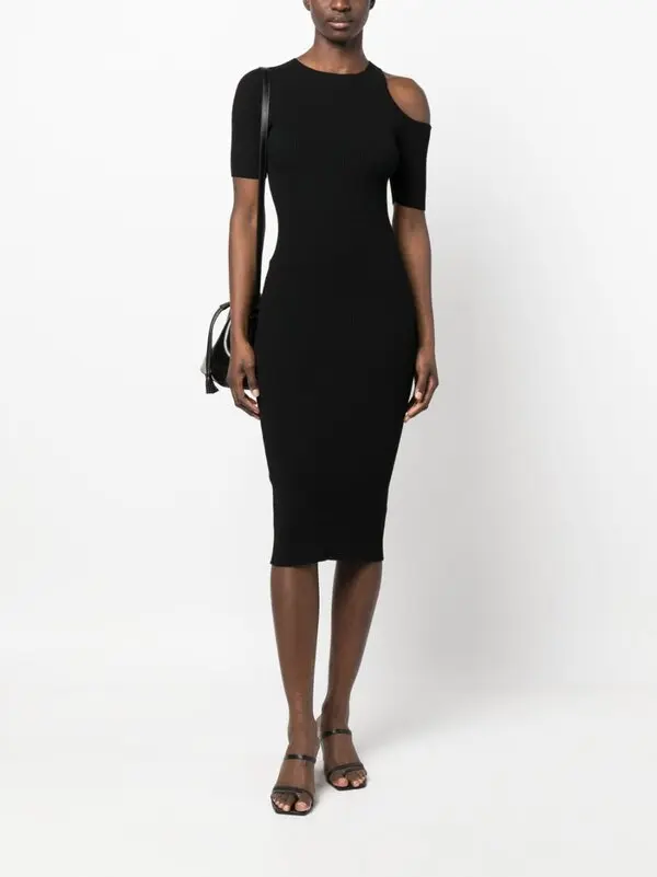 AERON Cut-out Ribbed Knit Midi Dress - Black