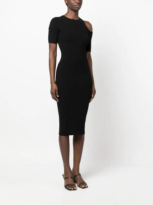 AERON Cut-out Ribbed Knit Midi Dress - Black