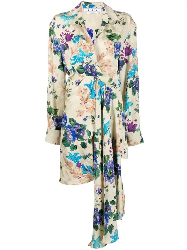 Off-White Floral-print Shirtdress - Neutrals
