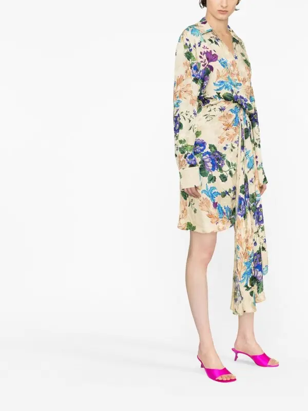 Off-White Floral-print Shirtdress - Neutrals