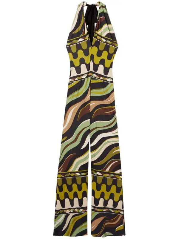 Emilio Pucci Fiamme-print Halterneck Jumpsuit - Green