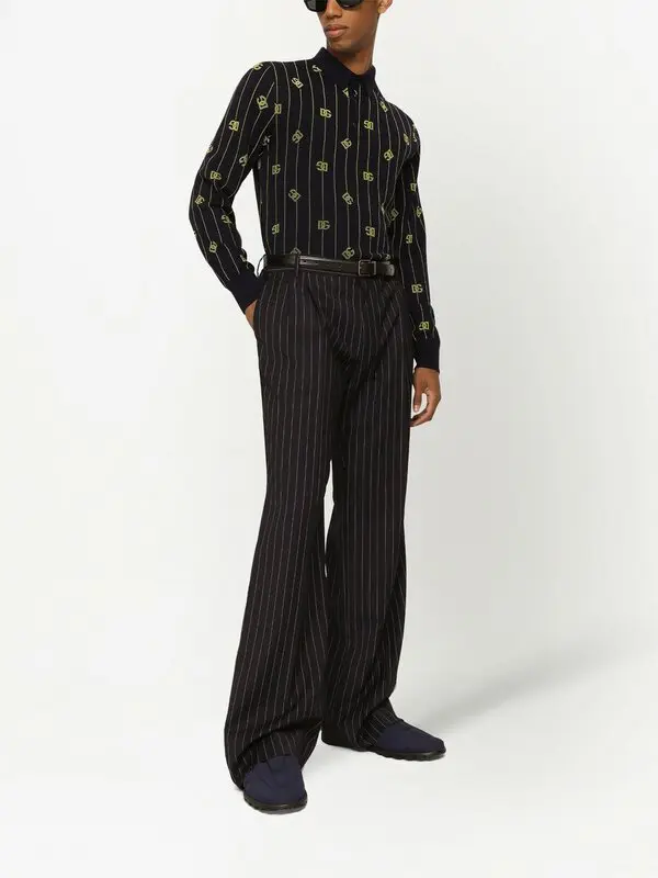Dolce & Gabbana Logo-jacquard Long-sleeve Polo Shirt