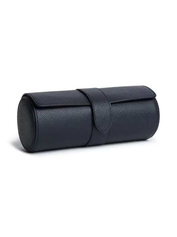Smythson Panama Leather 3-watch Roll - Blue
