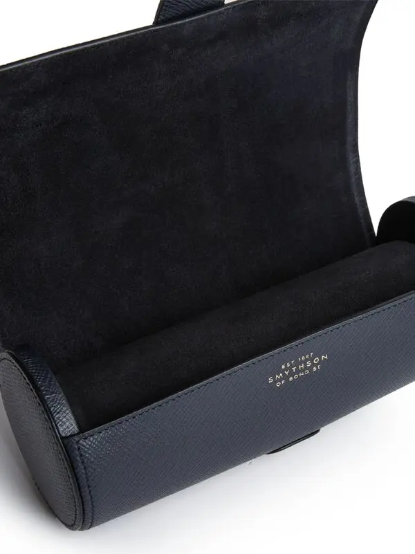 Smythson Panama Leather 3-watch Roll - Blue