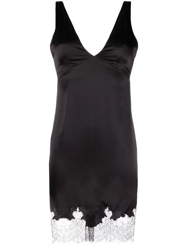 Saint Laurent Lace-trimmed Satin Mini Dress