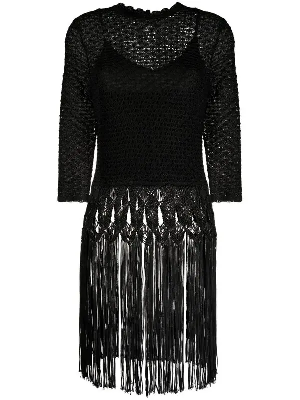 Zimmermann Wonderland Fringed Crochet-knit Dress - Black