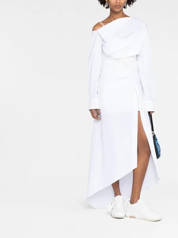 Off-White One-shoulder Asymmetric Dress