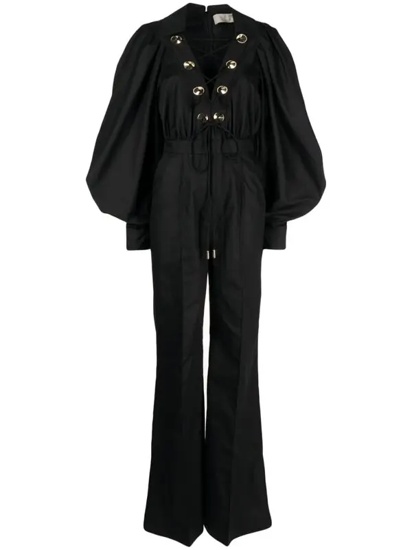 Elie Saab Oversized-eyelet Flared Jumpsuit - Black