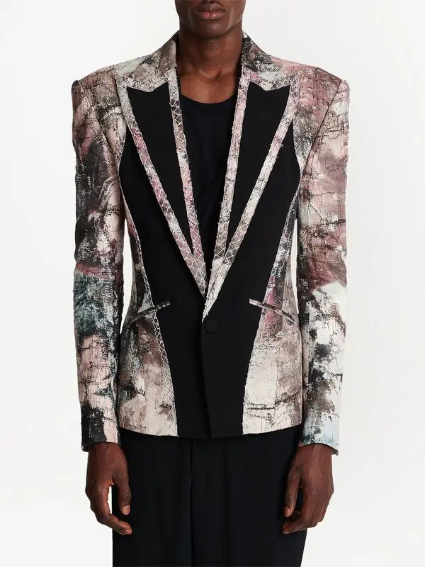 Balmain Abstract-print Linen Blazer