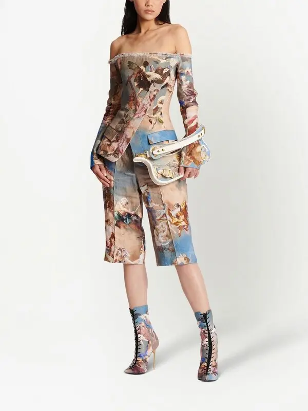 Balmain High-waisted Sky-print Shorts