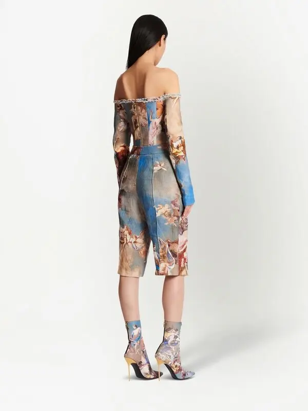 Balmain High-waisted Sky-print Shorts