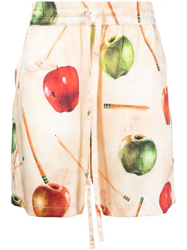 NAHMIAS Fruit-print Silk Shorts - Orange