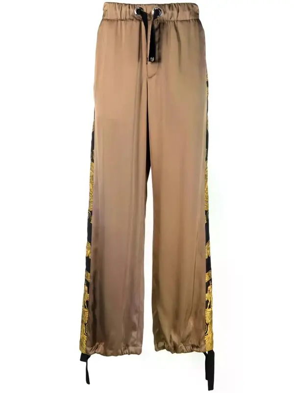 Versace Barocco-print Wide-leg Trousers - Neutrals