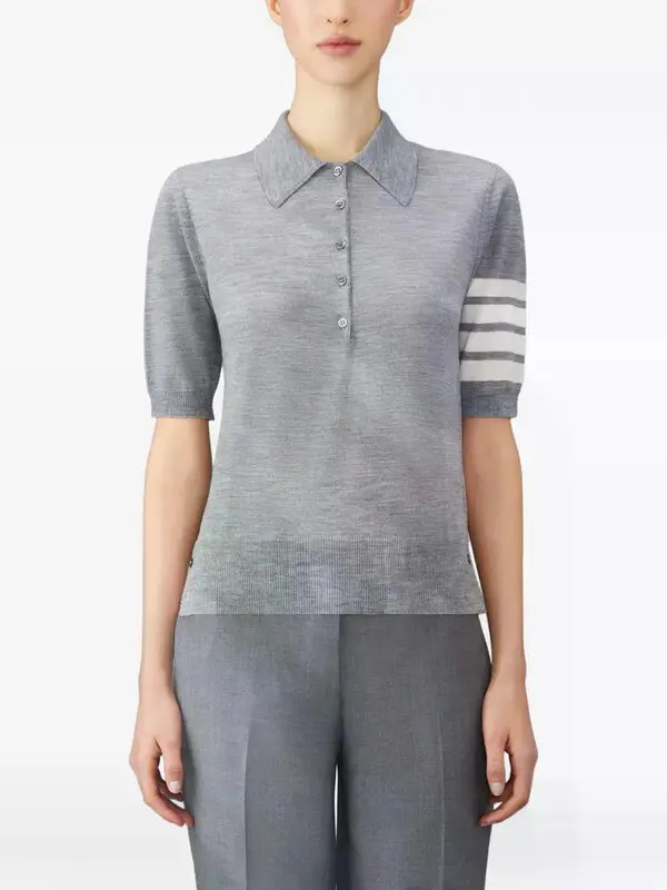Thom Browne Wool 4-bar Relaxed Polo - Grey