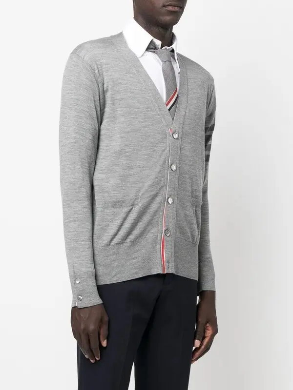 Thom Browne 4-bar V-neck Cardigan - Grey