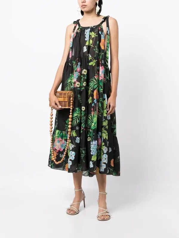 Cynthia Rowley Floral-Print Tiered Dress - Black | Editorialist