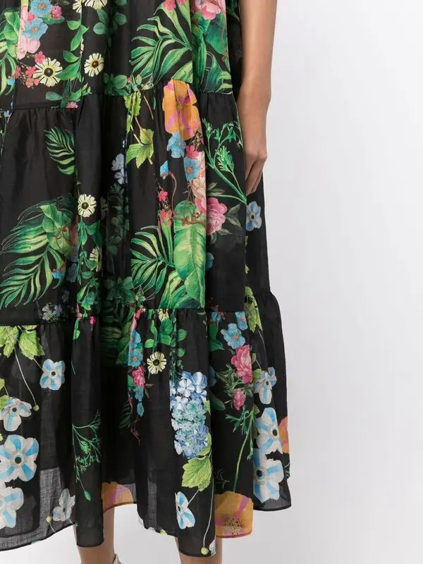 Cynthia Rowley Floral-Print Tiered Dress - Black | Editorialist
