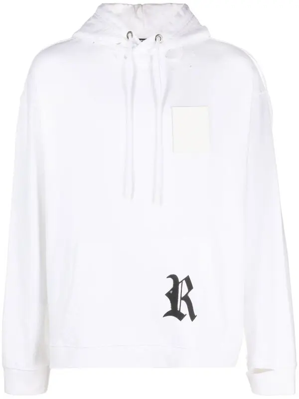 Raf Simons Logo Patch Ripped Hoodie - White