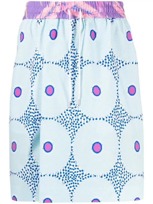FUMITO GANRYU Graphic-print Drawstring Shorts - Blue