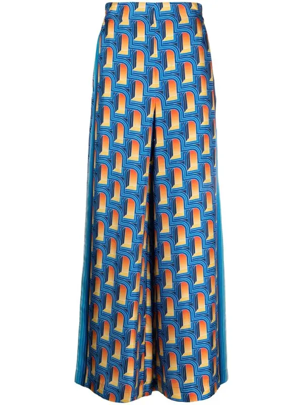 Casablanca L'arche De Nuit-print Silk Palazzo Trousers - Blue