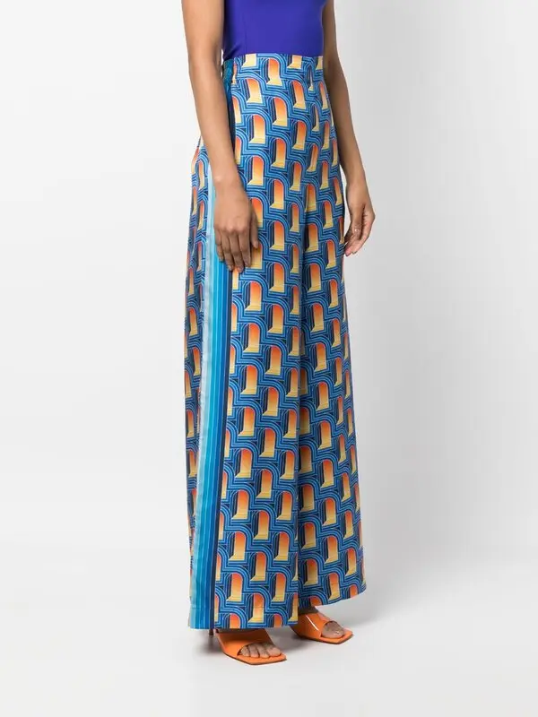 Casablanca L'arche De Nuit-print Silk Palazzo Trousers - Blue