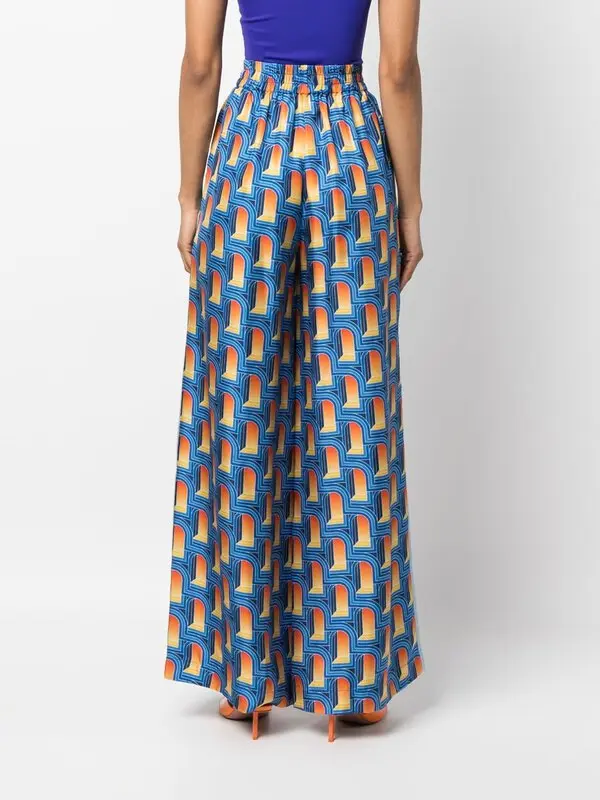 Casablanca L'arche De Nuit-print Silk Palazzo Trousers - Blue