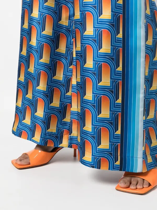 Casablanca L'arche De Nuit-print Silk Palazzo Trousers - Blue