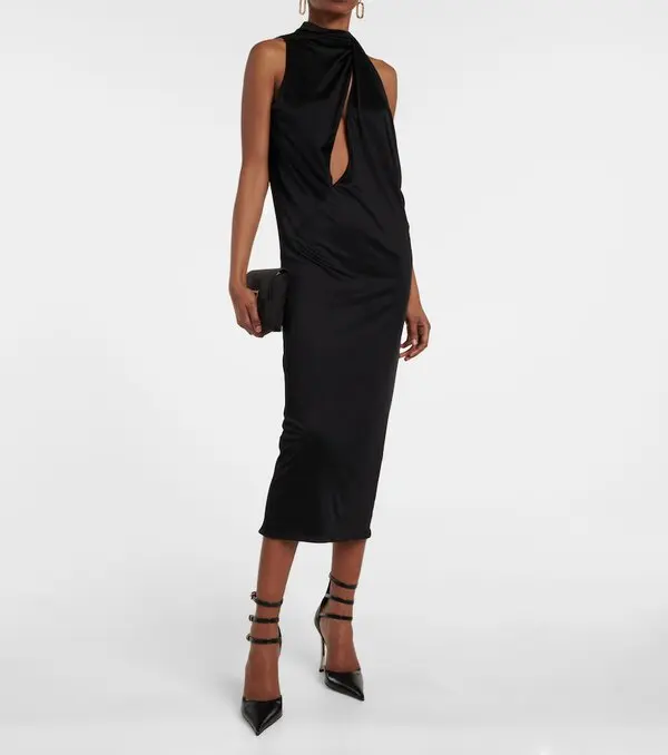 black satin turtleneck dress Elegant Mesh Beaded Satin Turtleneck Evening Dress GM90146