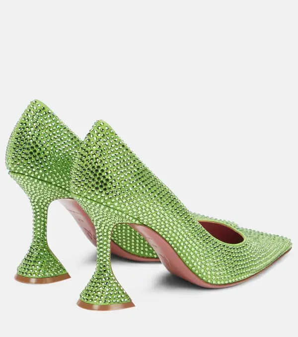 Amina Muaddi Ami Embellished Leather Pumps - Green