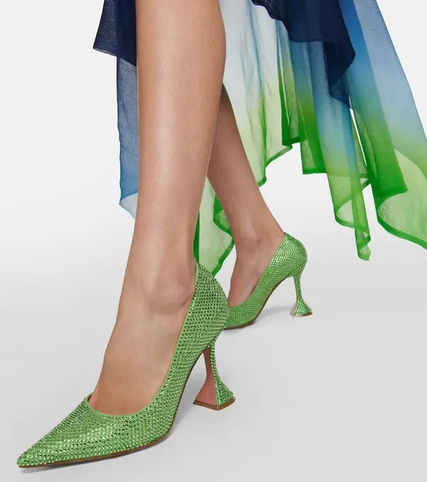 Amina Muaddi Ami Embellished Leather Pumps - Green