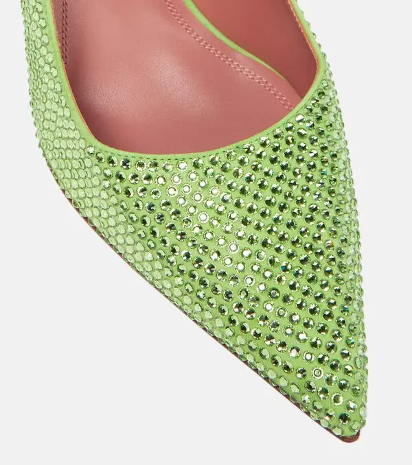 Amina Muaddi Ami Embellished Leather Pumps - Green