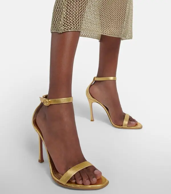 Amina Muaddi Kim Metallic Leather Sandals - Gold