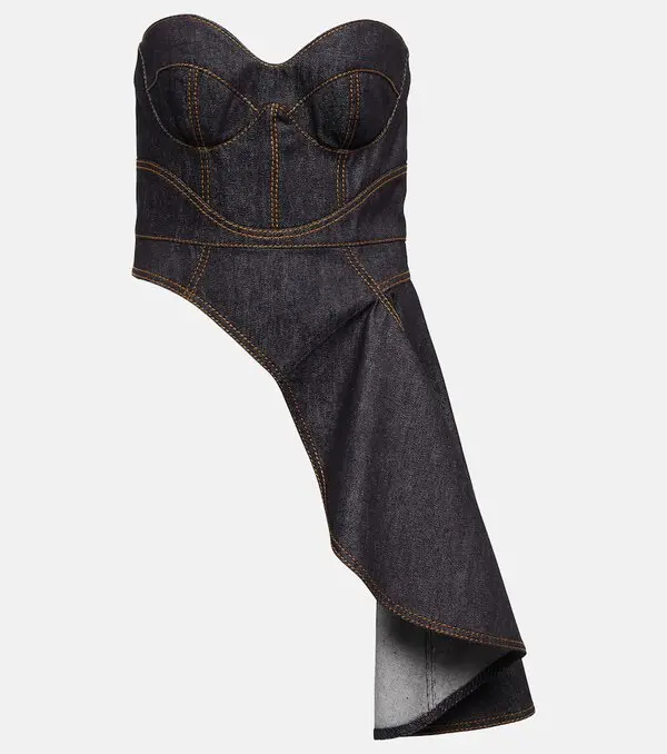Alexander Mcqueen Asymmetrical Denim Bustier Top Blue Editorialist