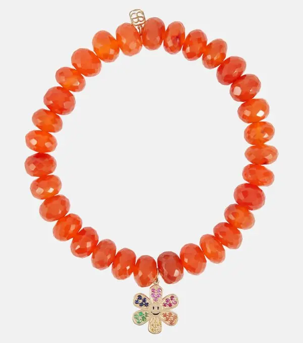 SYDNEY EVAN 14kt Gold And Carnelian Beaded Bracelet - Red
