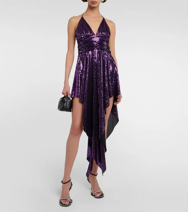 Alexandre Vauthier Embellished Asymmetrical Midi Dress - Purple