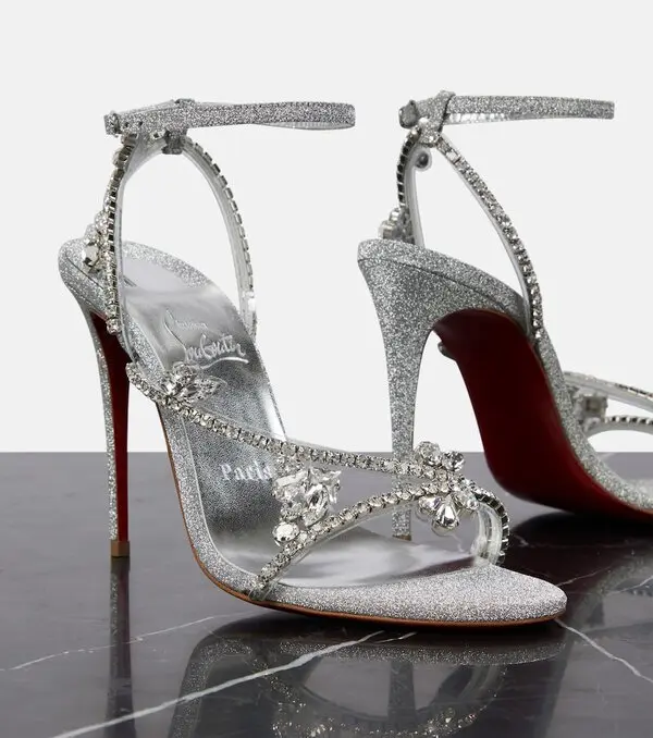 Christian Louboutin Joli Queen 100 Embellished Sandals Silver