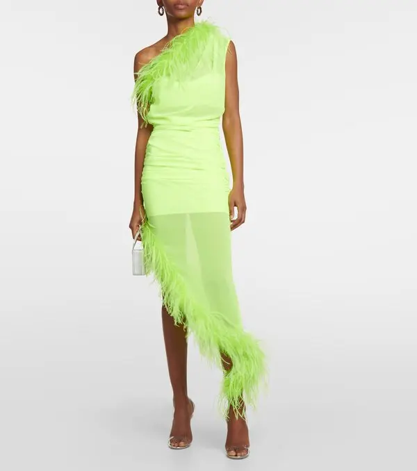 graduation dress melbourne Green Feather Maxi Dress with Halter Neck MAISSA main image 0